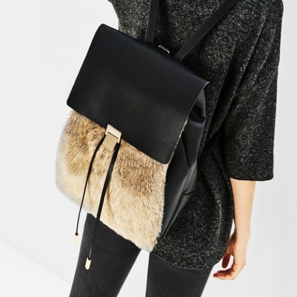 Zara | Bags | Zara Faux Fur Backpack Vegan Black | Poshmark